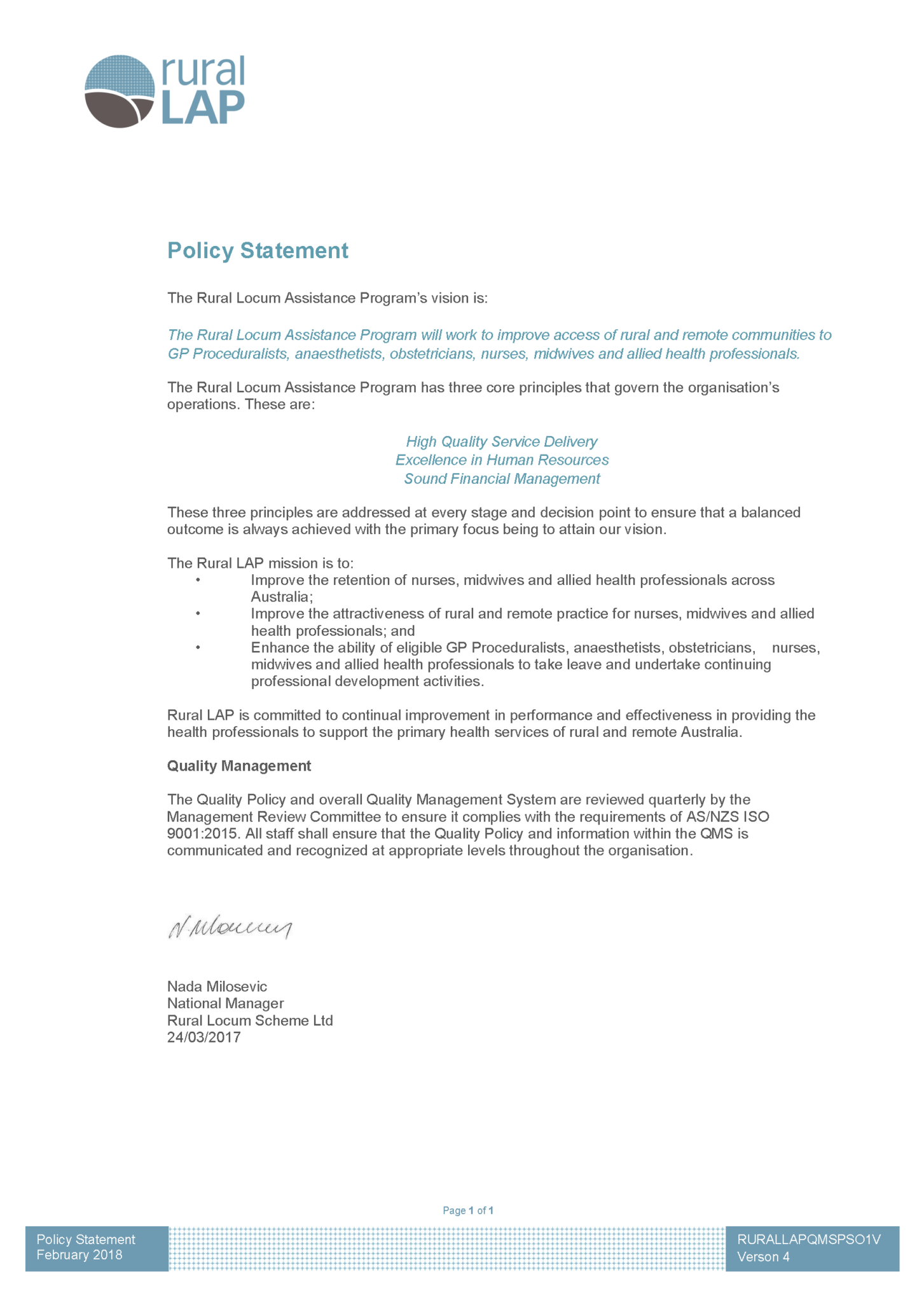 Quality Policy Statement - Bringing health and aged care locum ...